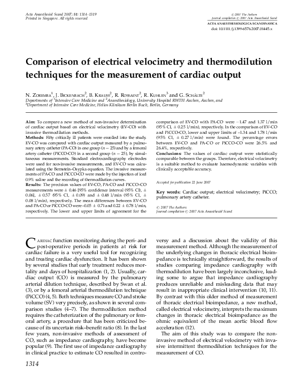(PDF) Comparison of electrical velocimetry and thermodilution ...