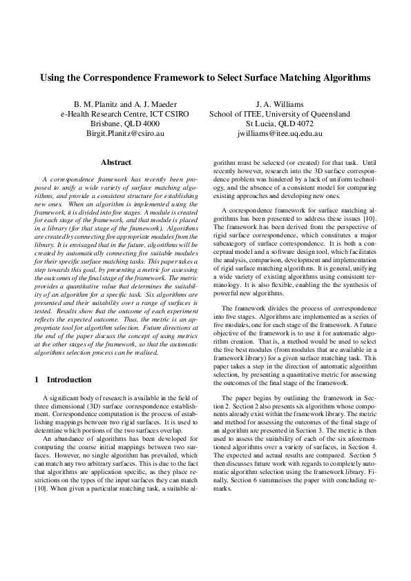 (PDF) Using the correspondence framework to select surface matching algorithms