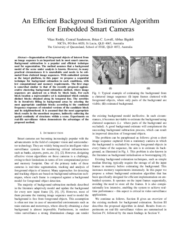 Pdf An Efficient Background Estimation Algorithm For Embedded Smart