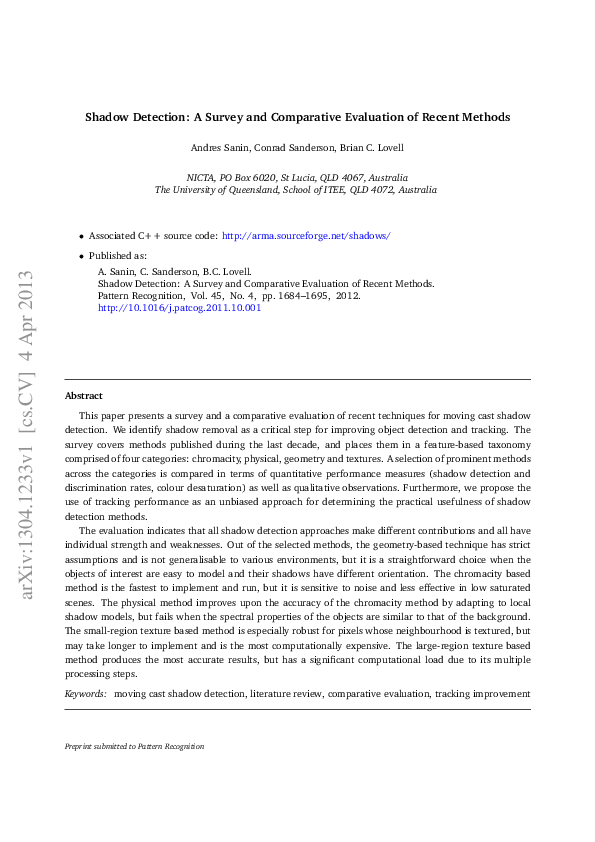 Pdf Shadow Detection A Survey And Comparative Evaluation Of Recent Methods