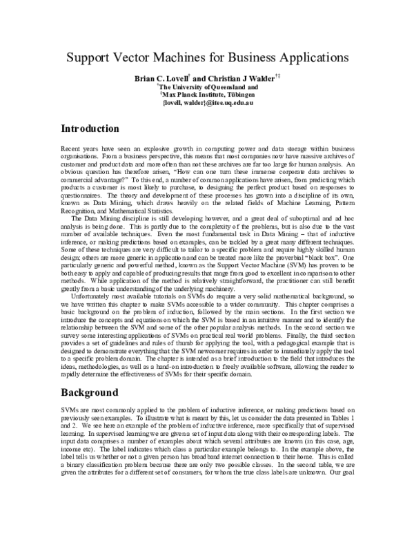(PDF) Support Vector Machines for Business Applications