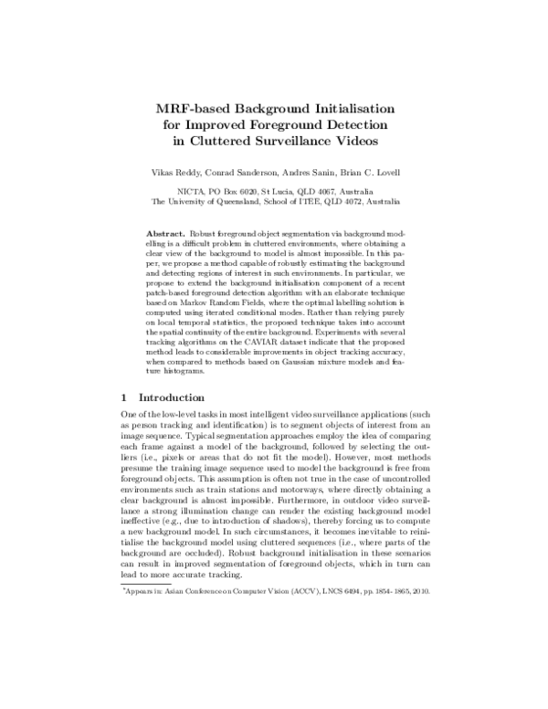 (PDF) MRF-Based Background Initialisation for Improved Foreground Detection in Cluttered ...
