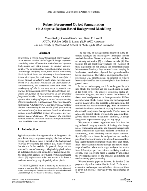 Pdf Robust Foreground Object Segmentation Via Adaptive Region Based