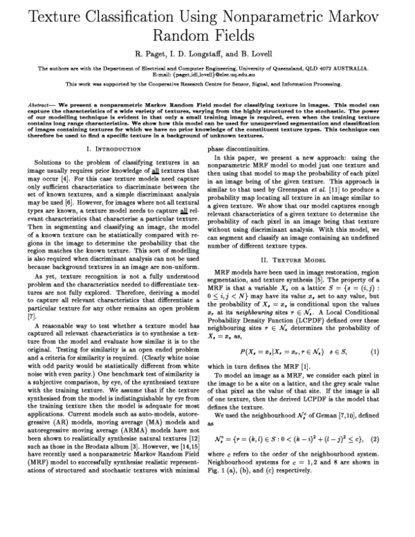 (PDF) Texture Classification Using Nonparametric Random Fields