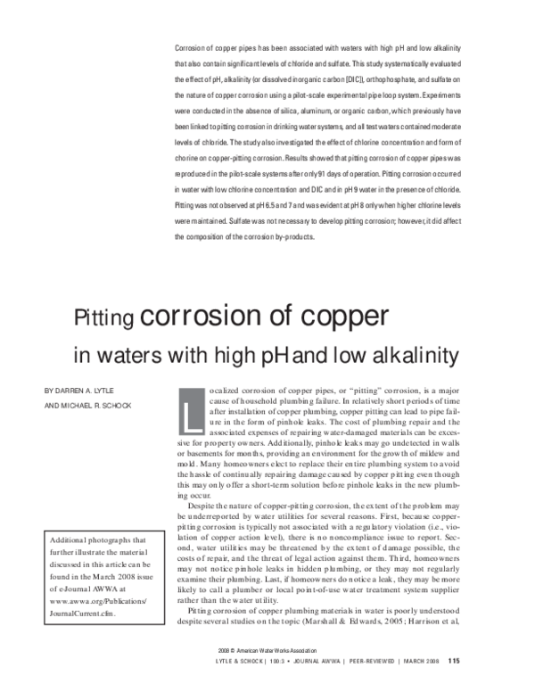 (PDF) Pitting corrosion of copper in waters with high pH and low alkalinity