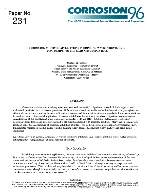 (PDF) Corrosion Inhibitor Applications in Drinking Water Treatment ...