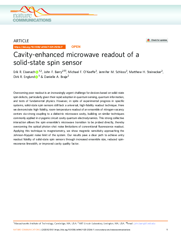 (PDF) Cavity-enhanced microwave readout of a solid-state spin sensor