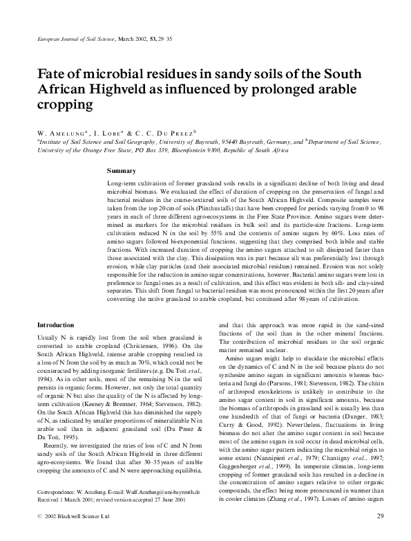 (PDF) Fate of microbial residues in sandy soils of the South African ...