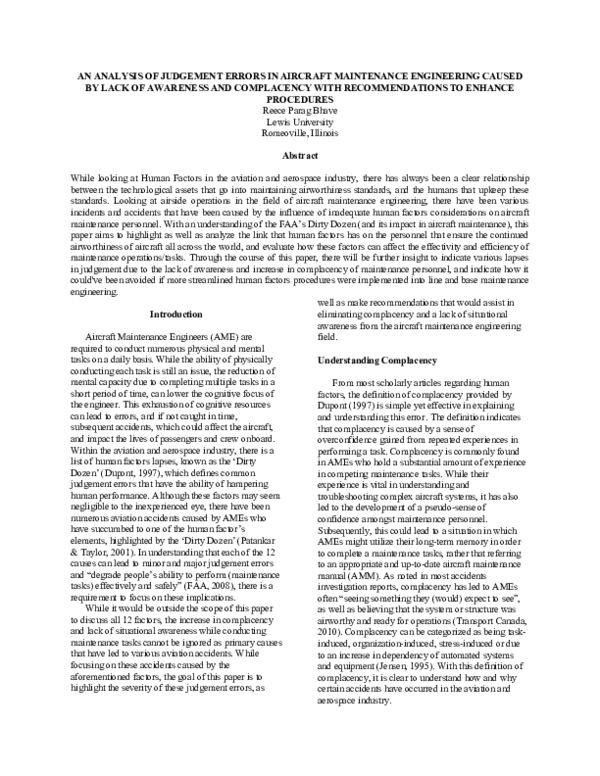 (PDF) AN ANALYSIS OF JUDGEMENT ERRORS IN AIRCRAFT MAINTENANCE ...
