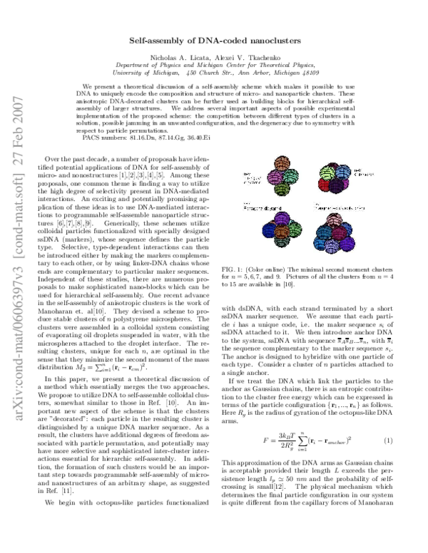 (PDF) Self-assembly of DNA-coded nanoclusters