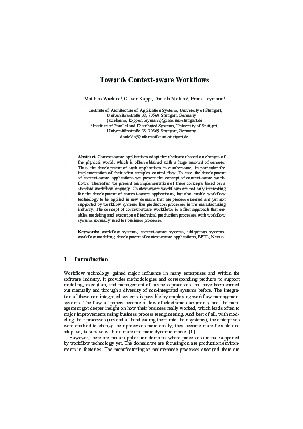 (PDF) Towards Context-aware Workflows