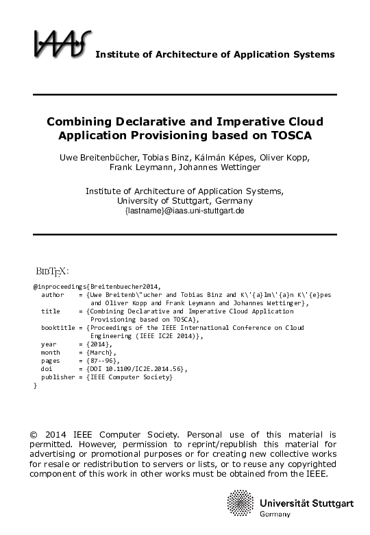 (PDF) Combining Declarative and Imperative Cloud Application Provisioning Based on TOSCA