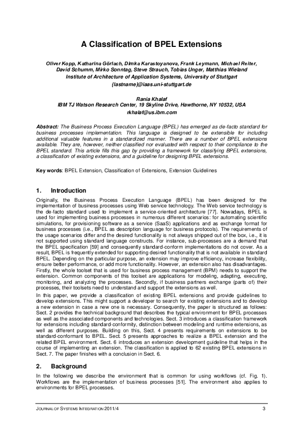 (PDF) A Classification of BPEL Extensions