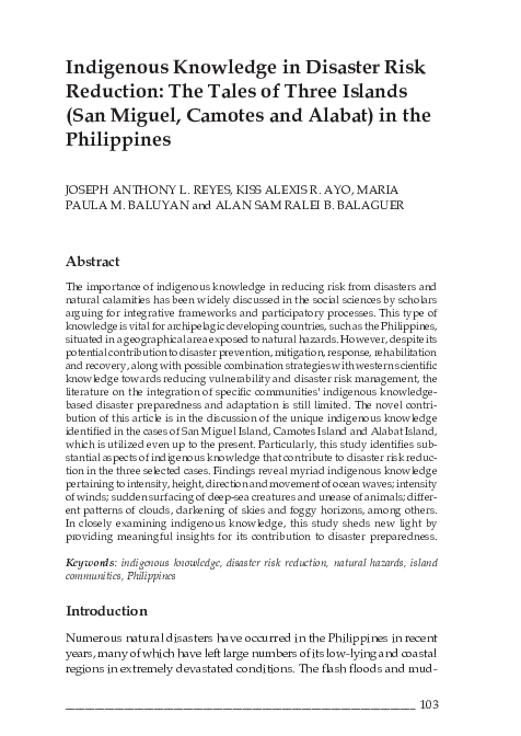 (PDF) Indigenous Knowledge in Disaster Risk Reduction
