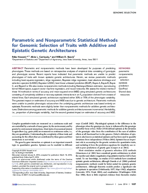 Pdf Parametric And Non Parametric Statistical Methods For Predicting Plotwise Variables Based