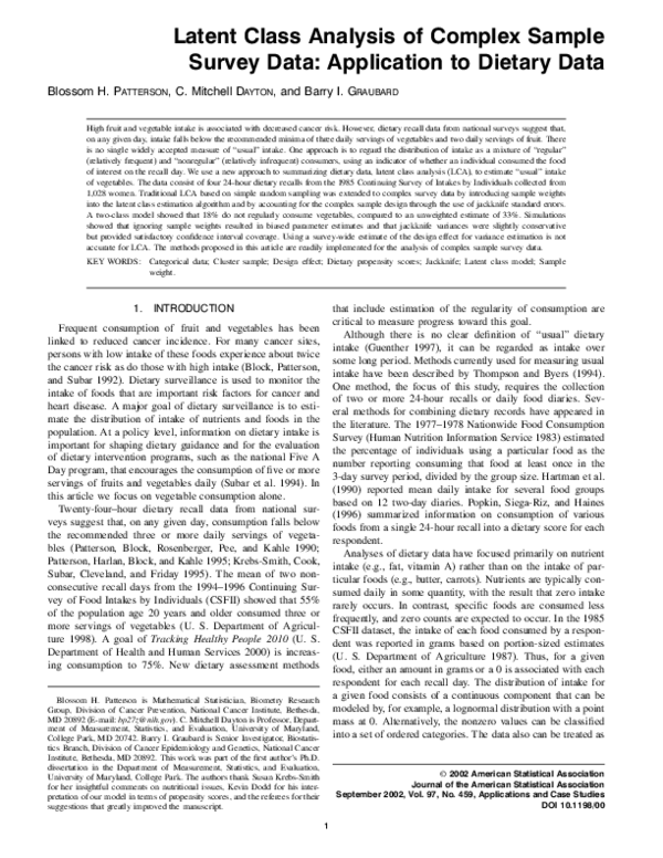 (PDF) Latent Class Analysis of Complex Sample Survey Data