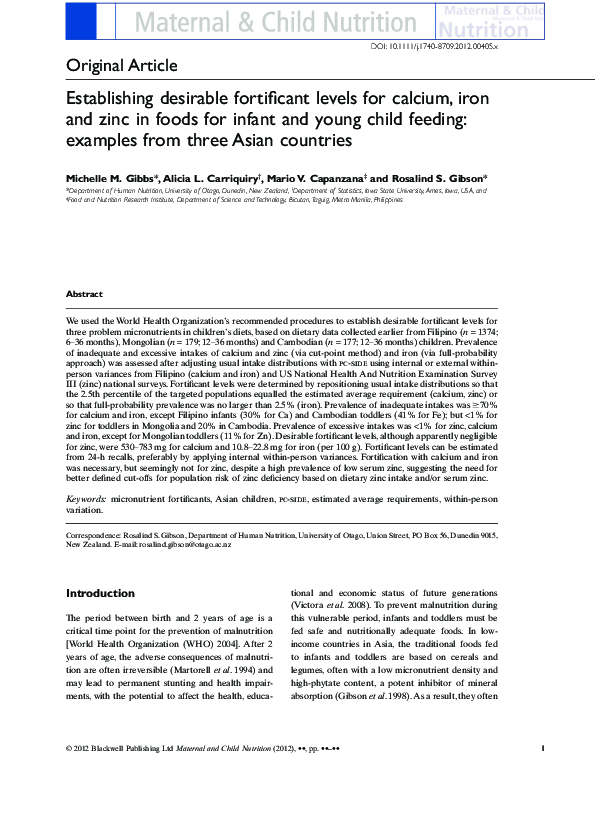 (PDF) Establishing desirable fortificant levels for calcium, iron and ...