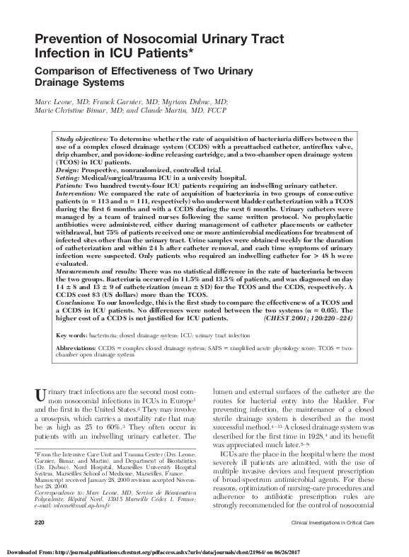 (PDF) Prevention of Nosocomial Urinary Tract Infection in ICU Patients