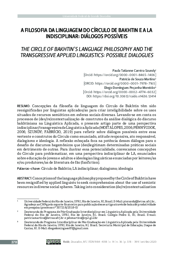 (PDF) A FILOSOFIA DA LINGUAGEM DO CÍRCULO DE BAKHTIN E A LA ...