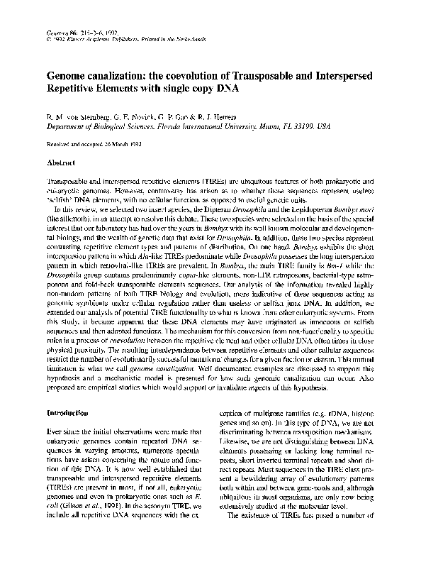 (PDF) Genome canalization: the coevolution of transposable and interspersed repetitive elements ...