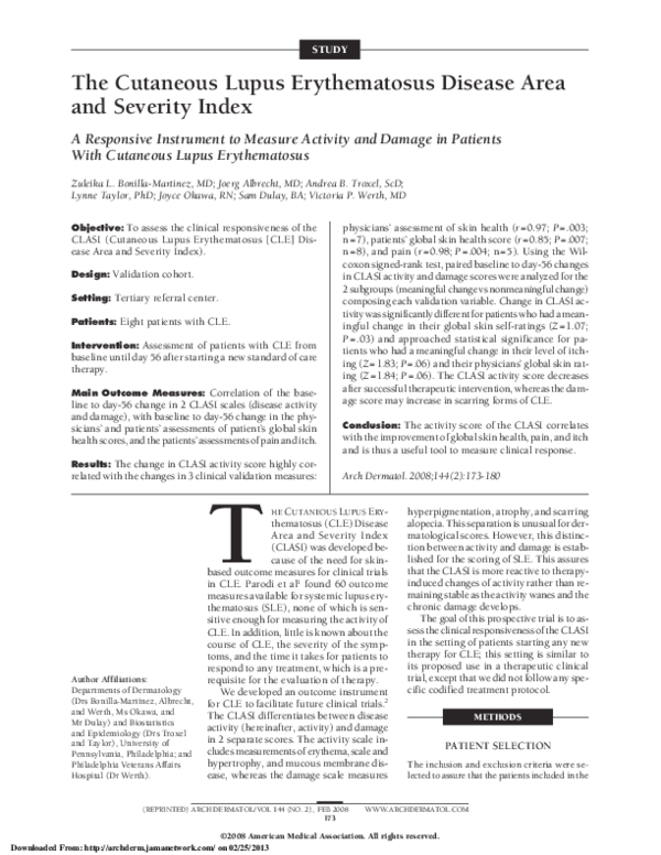 (PDF) The Cutaneous Lupus Erythematosus Disease Area and Severity Index ...
