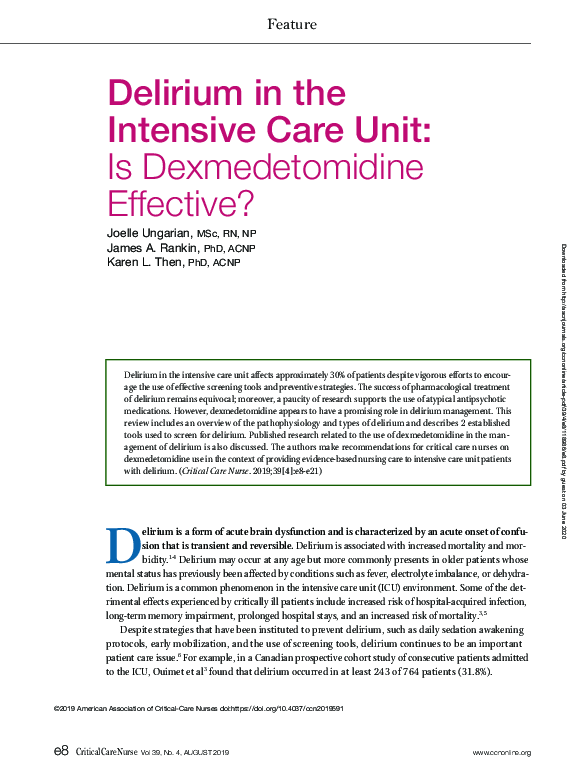 (PDF) Delirium in the Intensive Care Unit: Is Dexmedetomidine Effective?