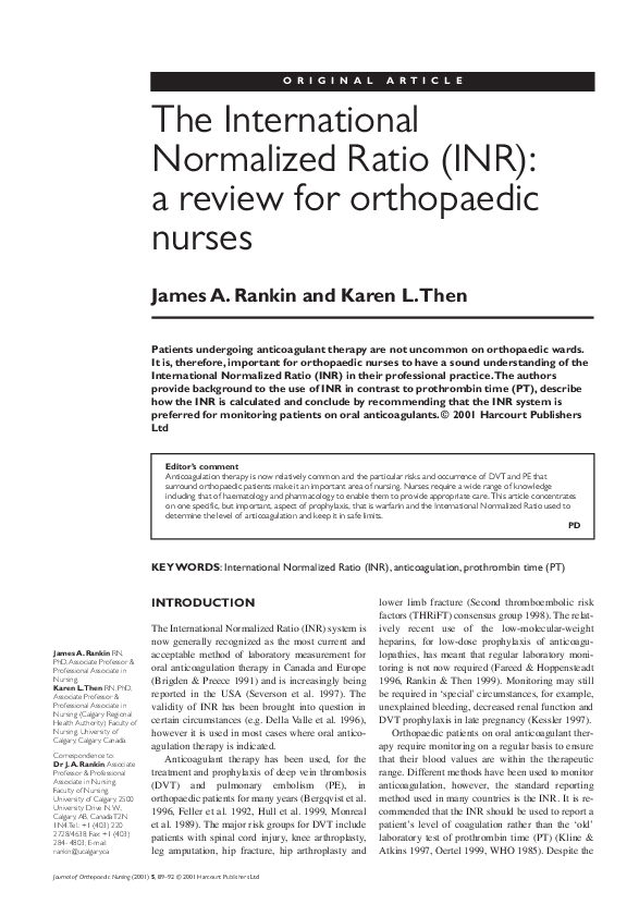 (PDF) The International Normalized Ratio (INR): a review for ...