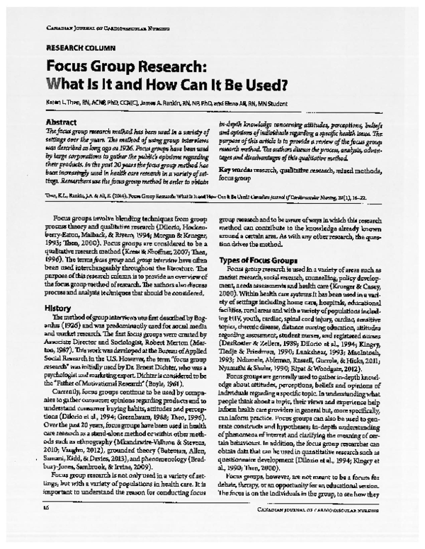 (PDF) Focus group research: what is it and how can it be used?