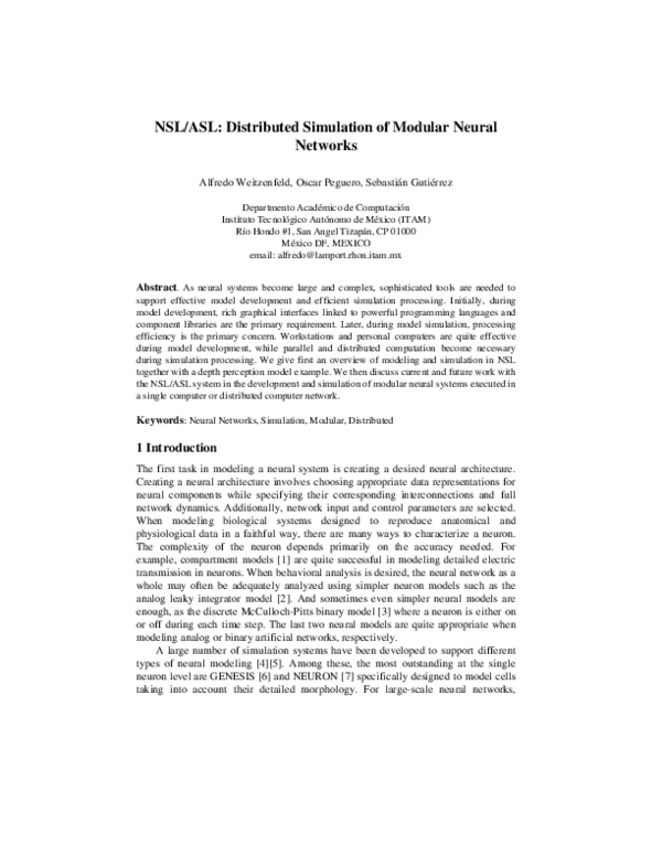 (PDF) NSL/ASL: Distributed Simulation of Modular Neural Networks