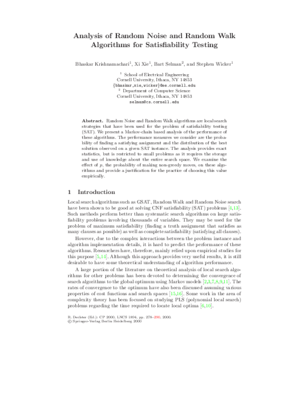 Pdf Analysis Of Random Noise And Random Walk Algorithms For