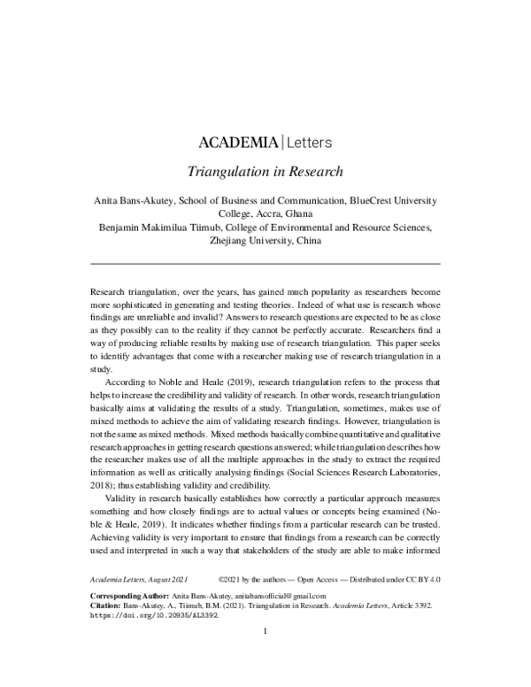 (PDF) Triangulation in Research