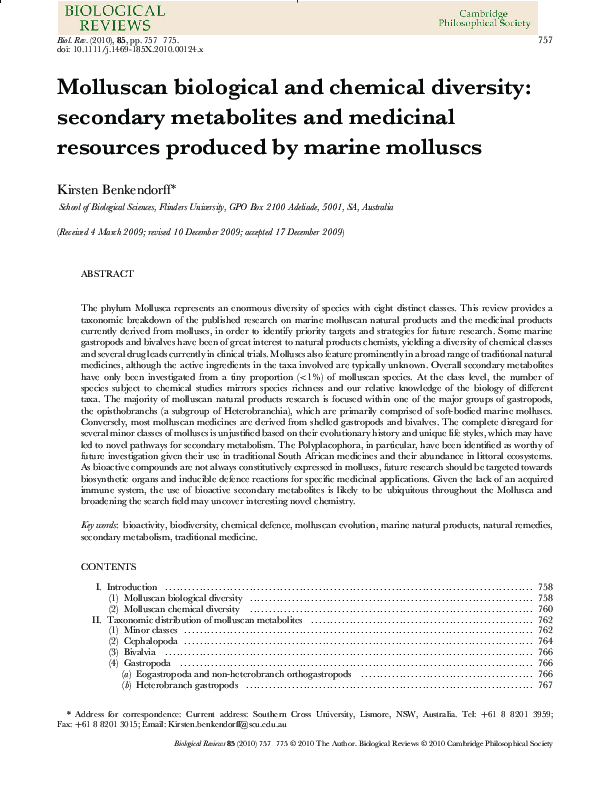 (PDF) Molluscan biological and chemical diversity: secondary ...