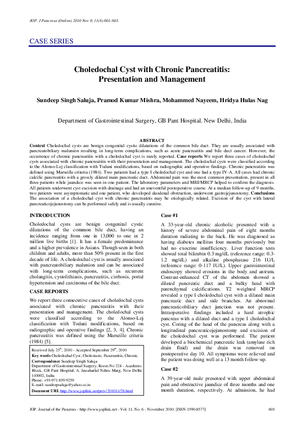 (PDF) Choledochal cyst with chronic pancreatitis: presentation and management