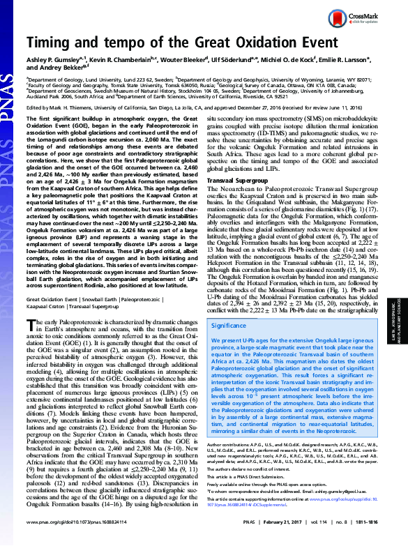 (PDF) Timing and tempo of the Great Oxidation Event