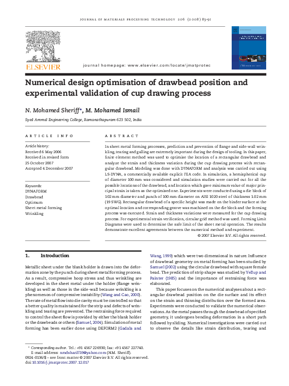 Pdf Numerical Design Optimisation Of Drawbead Position And