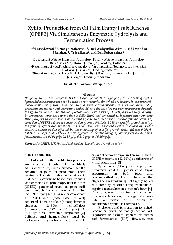 (PDF) Xylitol Production from Oil Palm Empty Fruit Bunches (OPEFB) Via ...