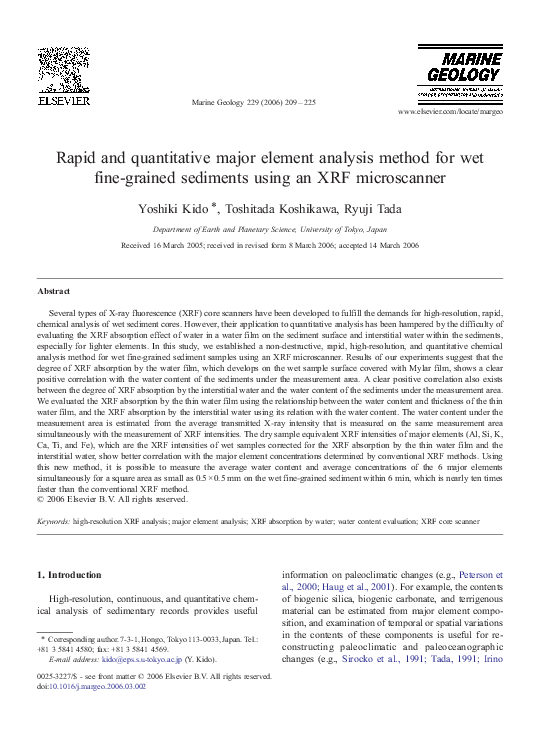 Pdf Rapid And Quantitative Major Element Analysis Method For Wet Fine Grained Sediments Using