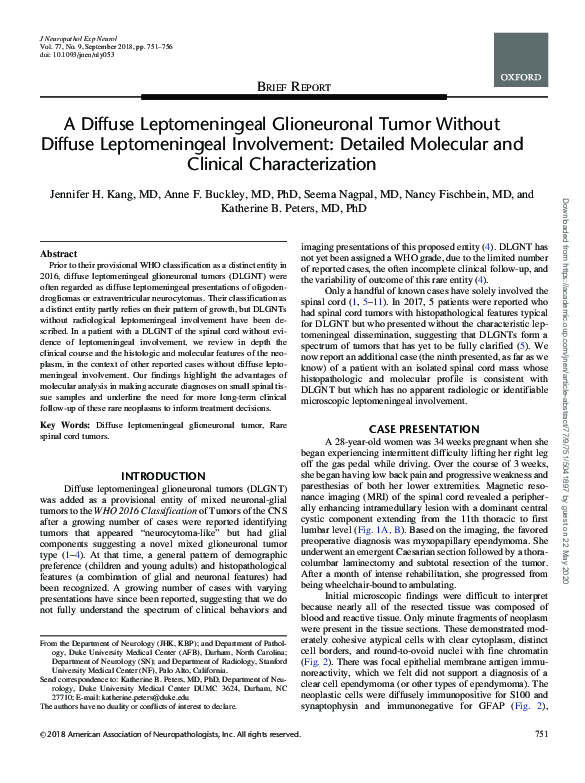 Pdf A Diffuse Leptomeningeal Glioneuronal Tumor Without Diffuse