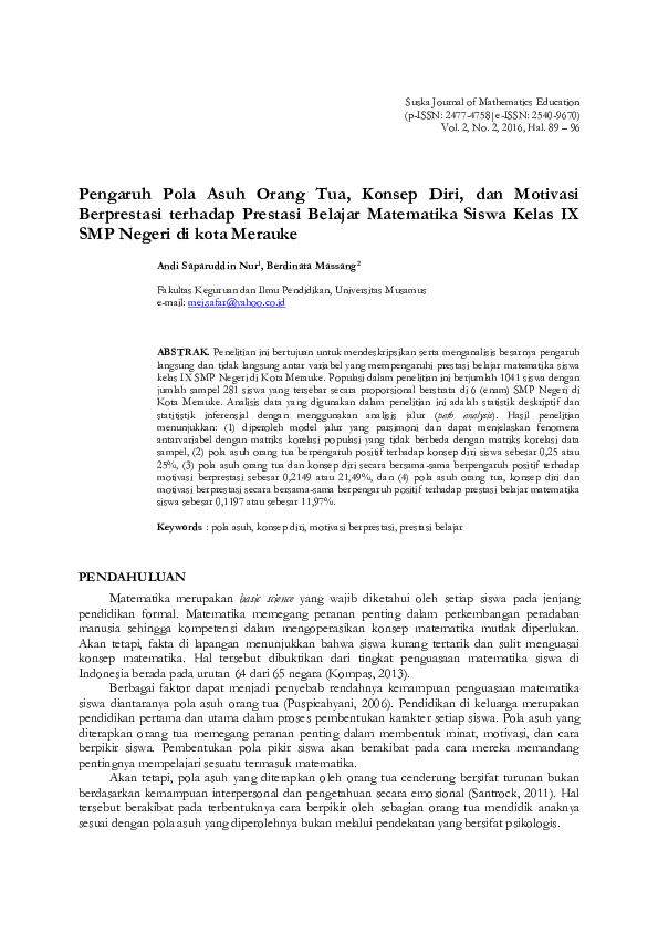 (PDF) Pengaruh Pola Asuh Orang Tua, Konsep Diri, Dan Motivasi Berprestasi Terhadap Prestasi ...