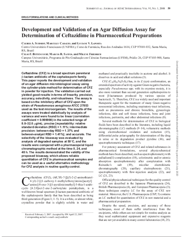 Pdf Development And Validation Of An Agar Diffusion Assay For Determination Of Ceftazidime In