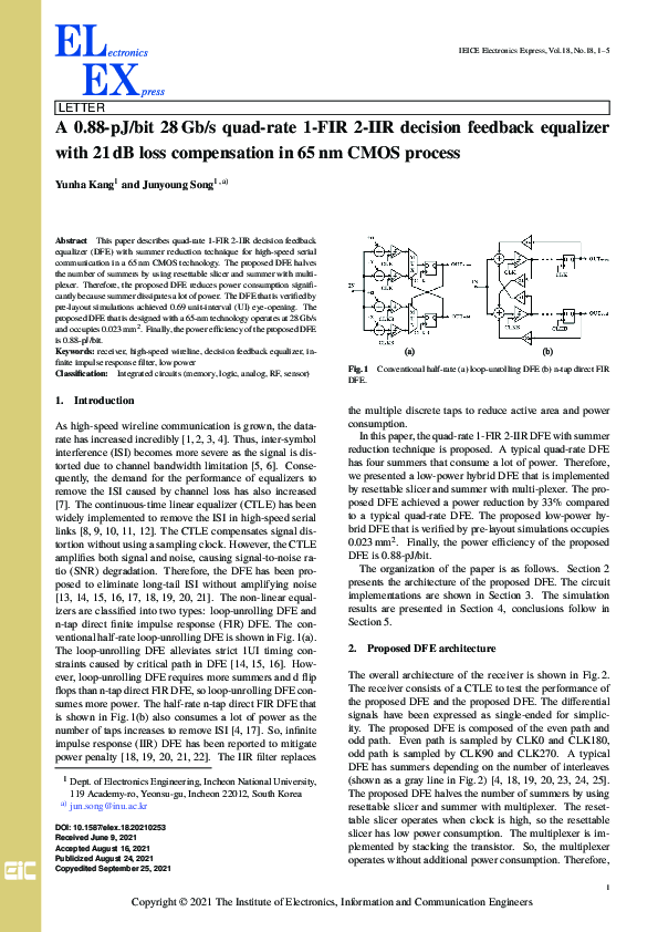 (PDF) A 0.88-pJ/bit 28Gb/s quad-rate 1-FIR 2-IIR decision feedback ...