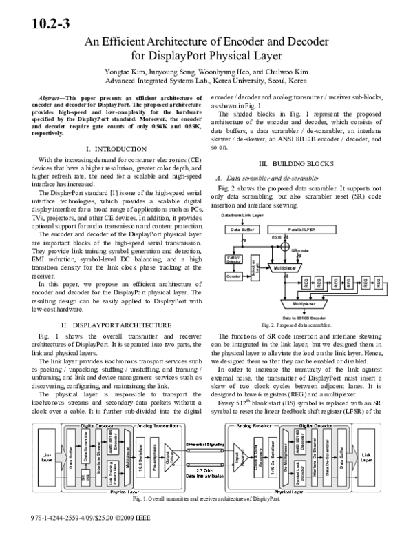 (PDF) An efficient architecture of encoder and decoder for DisplayPort ...