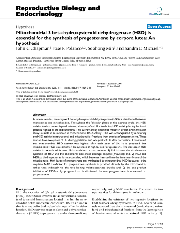 (PDF) Mitochondrial 3 beta-hydroxysteroid dehydrogenase (HSD) is ...