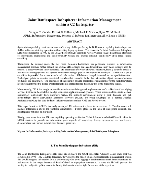 (PDF) Joint Battlespace Infosphere: Information Management within a C2 ...