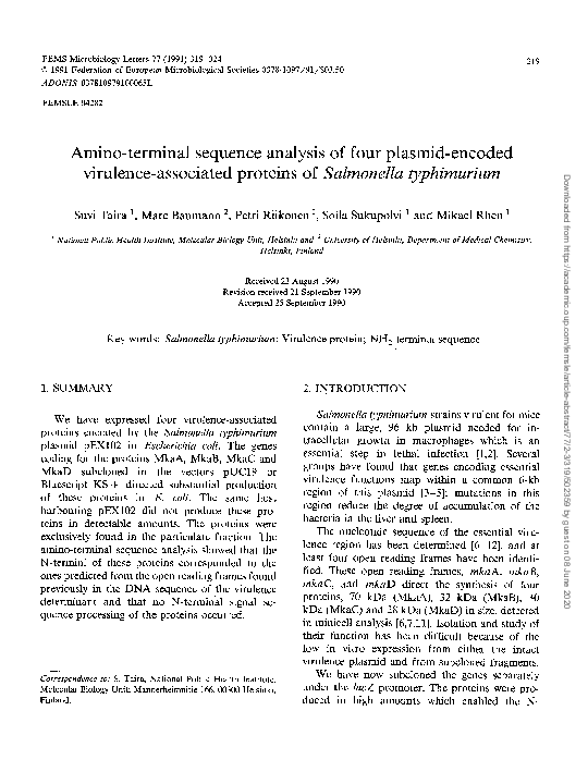 (PDF) Amino-terminal sequence analysis of four plasmid-encoded ...