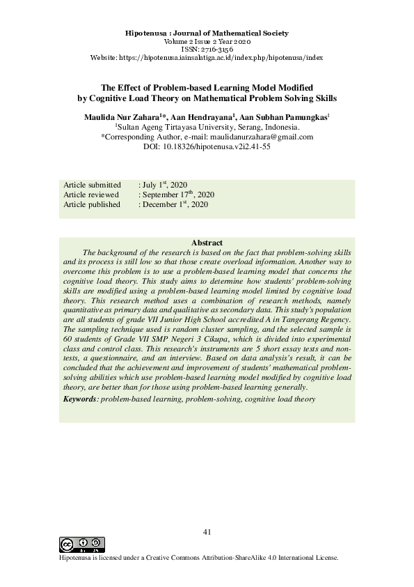 (PDF) The Effect of Problem-based Learning Model Modified by Cognitive Load Theory on ...