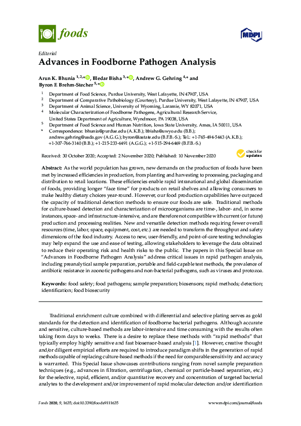 (PDF) Advances in Foodborne Pathogen Analysis