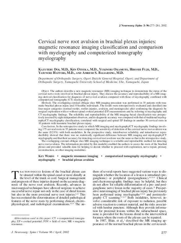 (PDF) Cervical nerve root avulsion in brachial plexus injuries ...