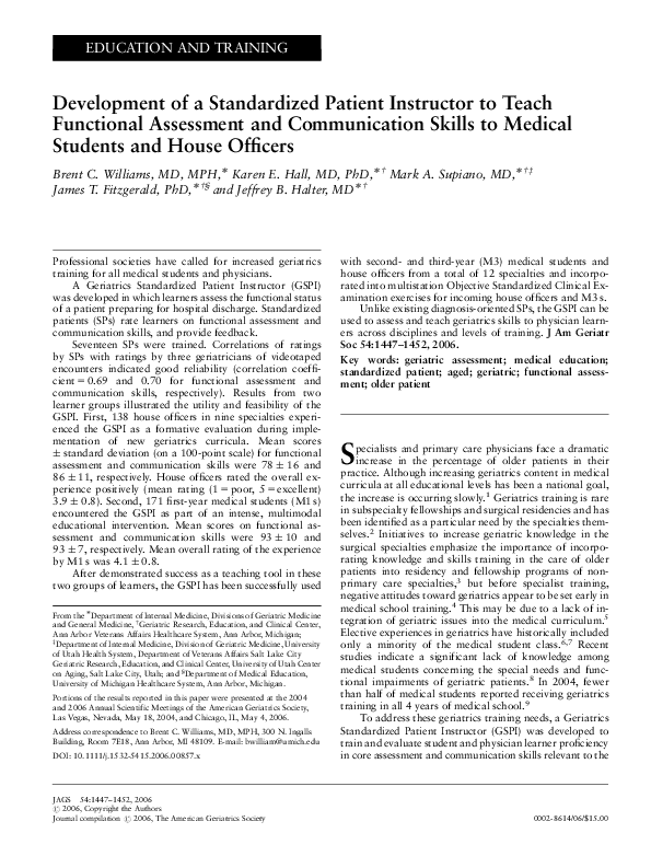 (PDF) Development of a standardized patient instructor to teach ...