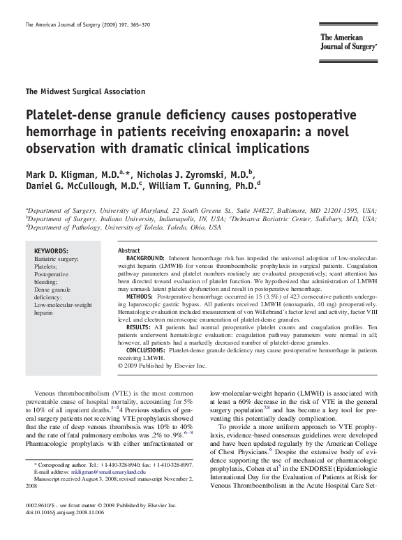 (PDF) Platelet-dense granule deficiency causes postoperative hemorrhage ...